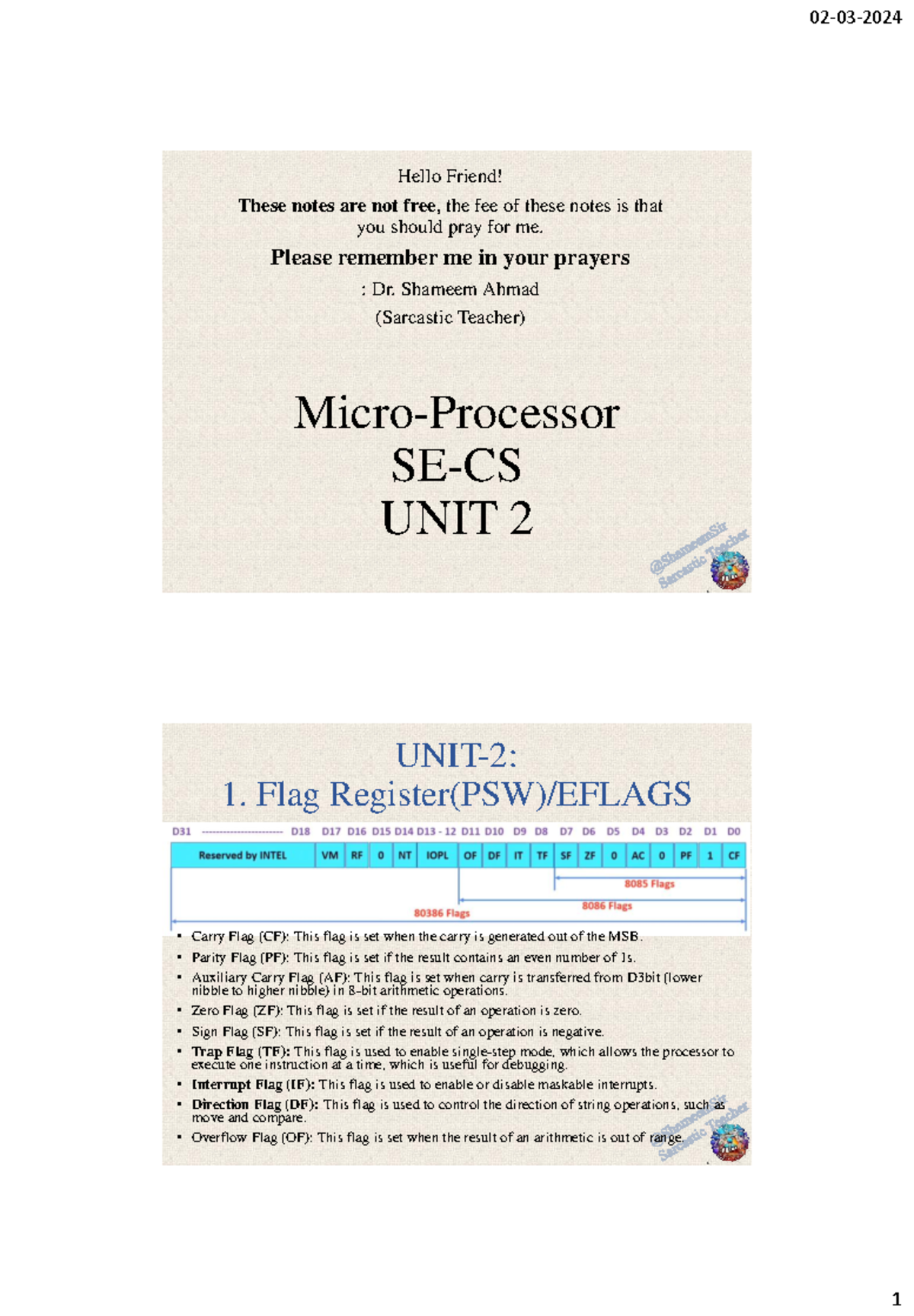 MP Unit 2: Key Concepts and Flags in Microprocessor Architecture - Studocu