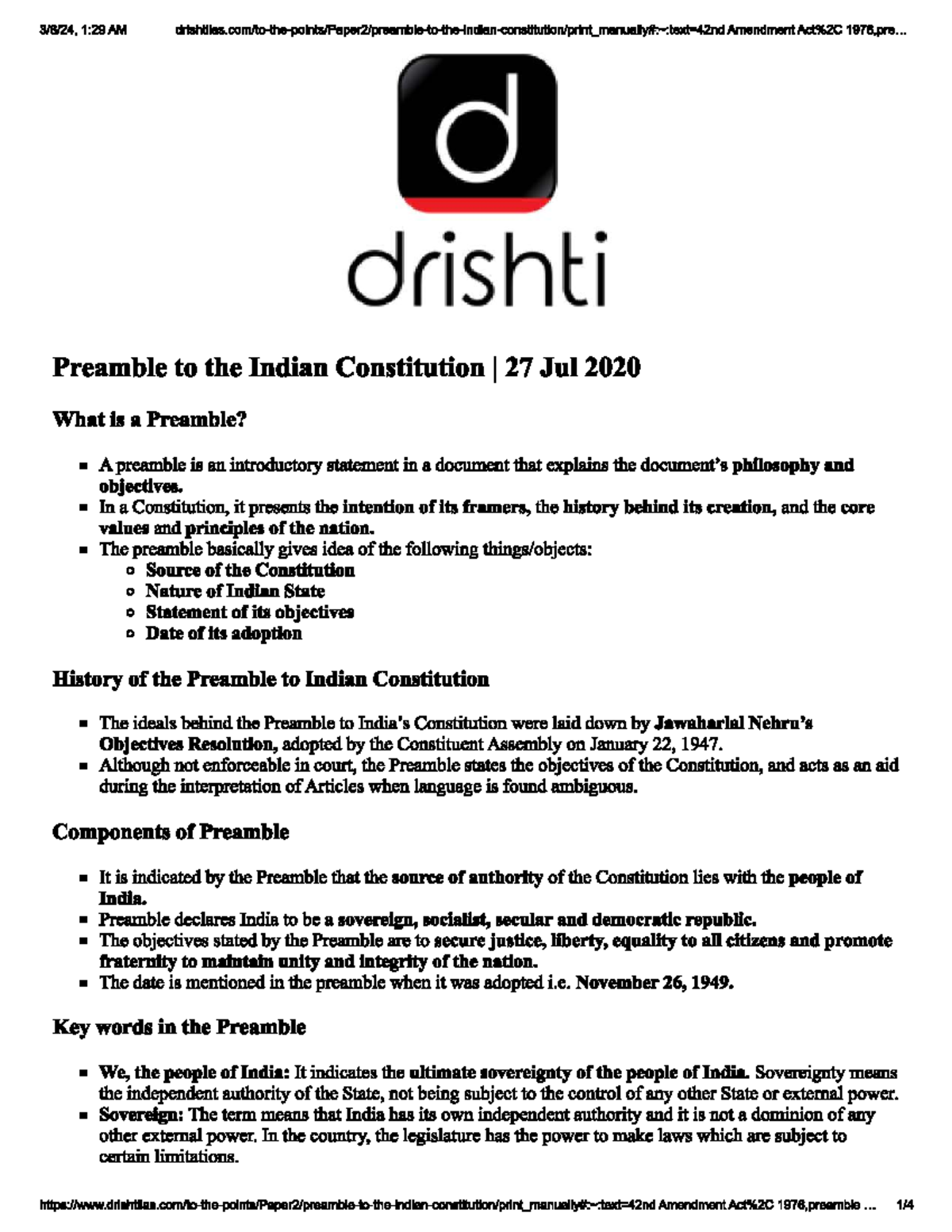 Preamble to the Indian Constitution: Key Insights & Amendments (1976 ...