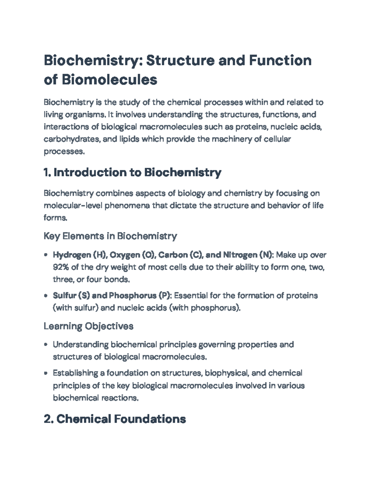 Biochemistry: Structure and Function of Biomolecules - Course Notes ...