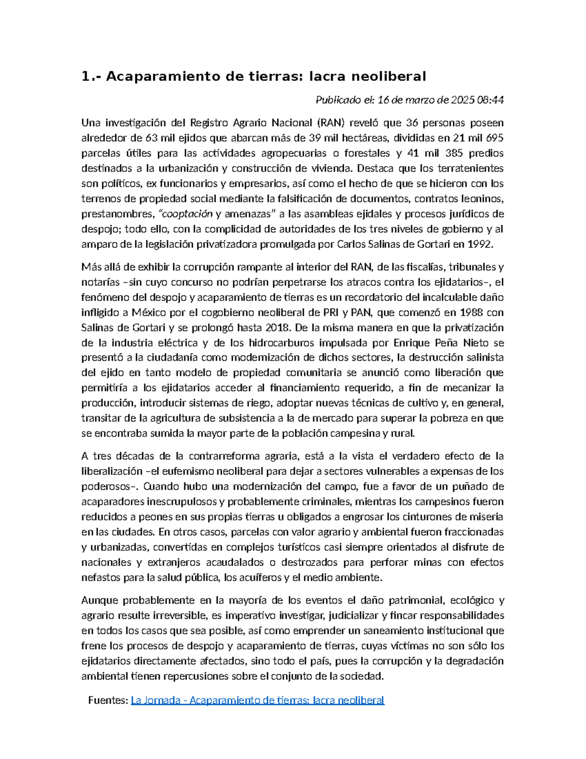 Estudio sobre el Acaparamiento de Tierras en México: Informe RAN 2024 ...