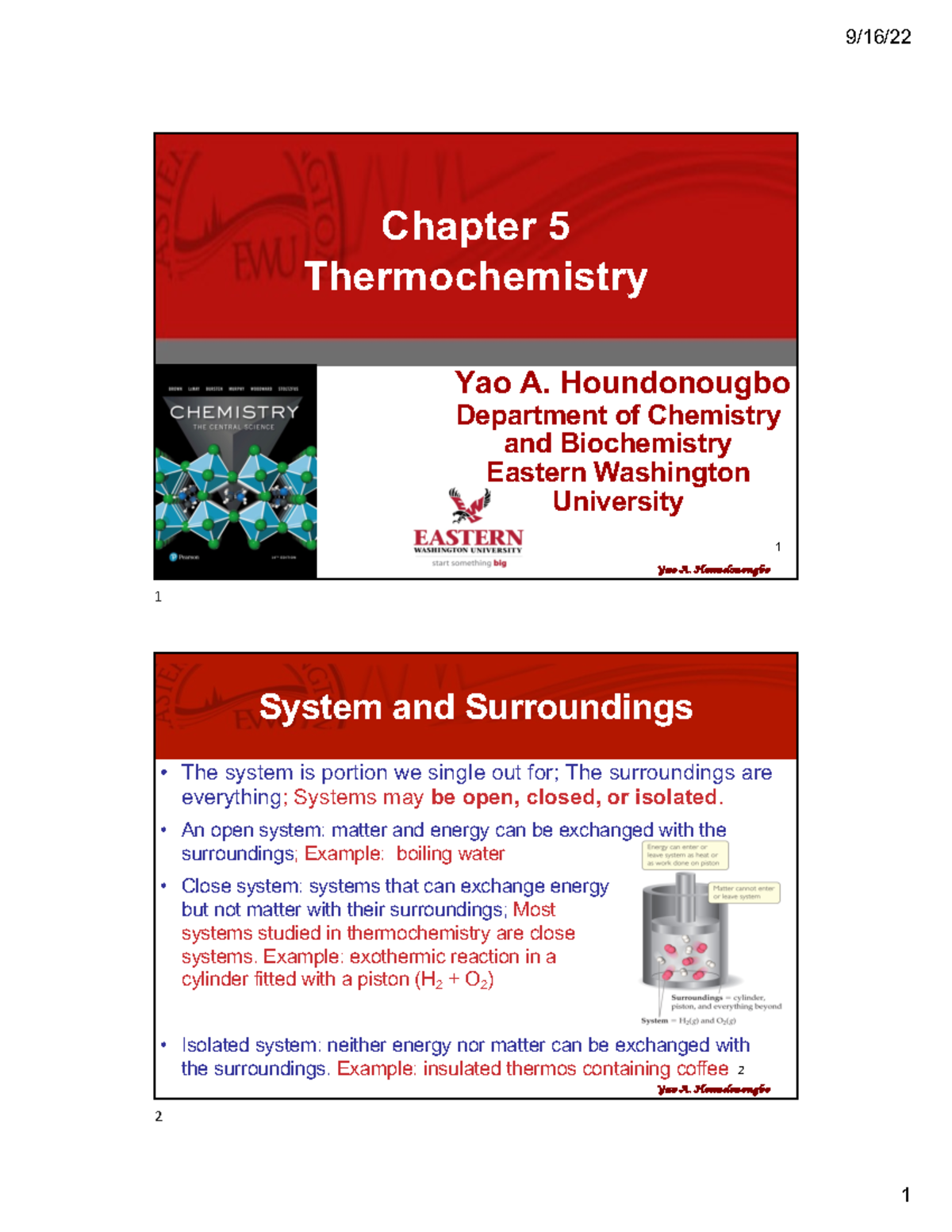 Chapter 5: Thermochemistry (CHEM171 Lecture) - Study Notes - Yao A ...