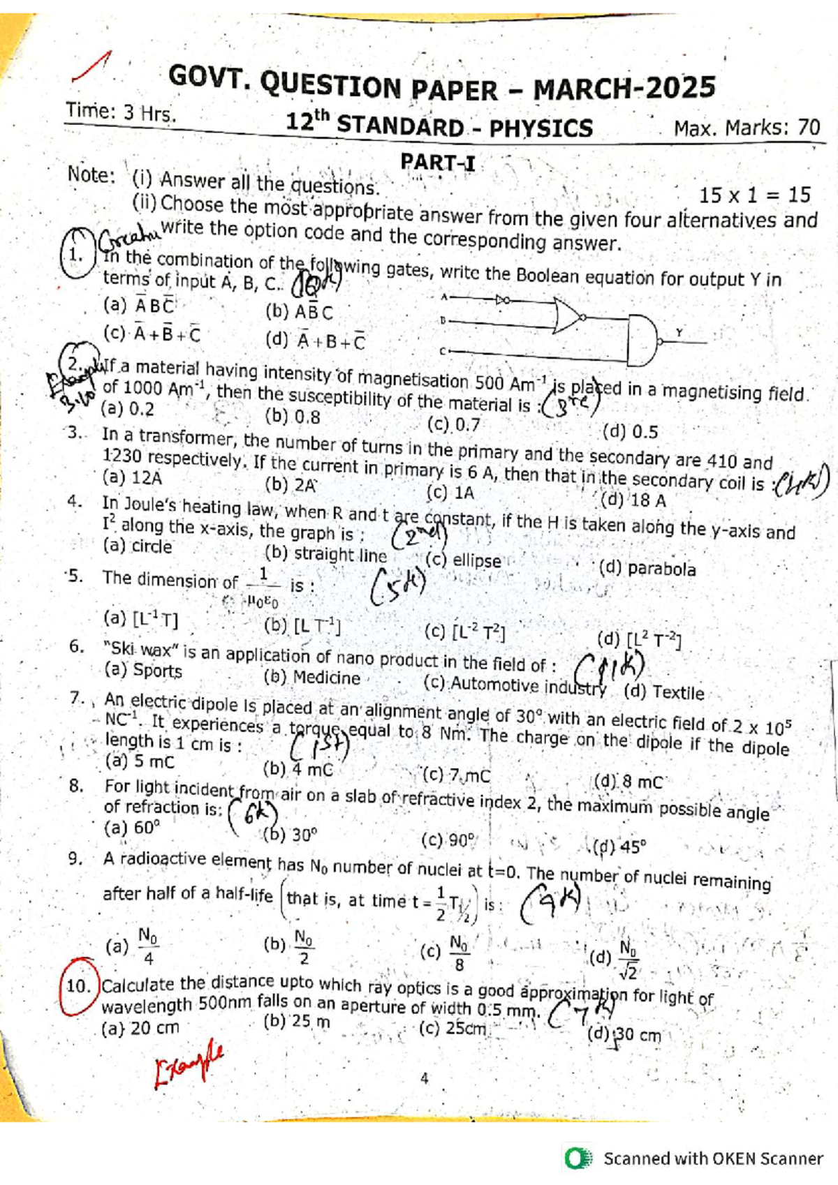 GOVT. 12TH STANDARD PHYSICS QUESTION PAPER - IMPORTANT QUES - Studocu