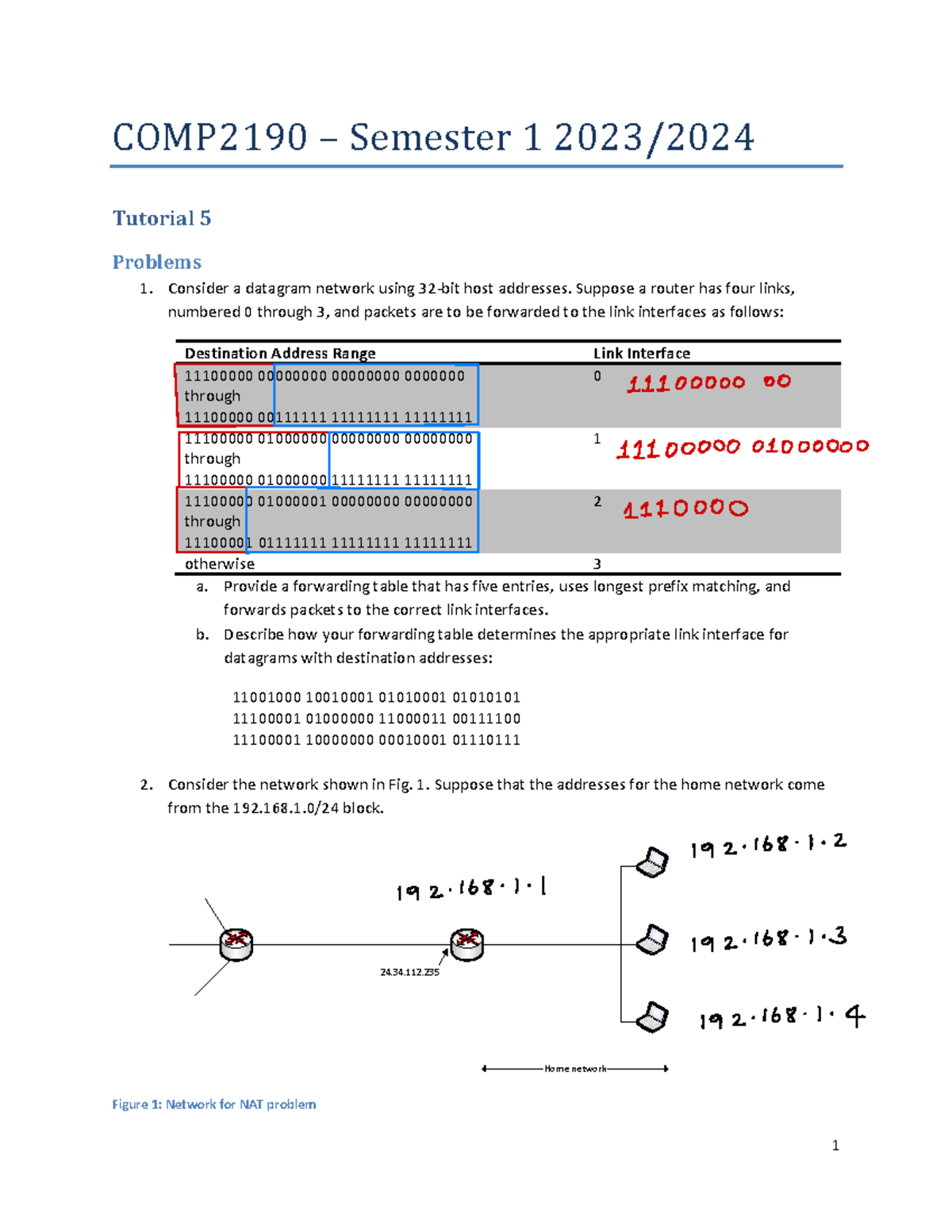 COMP2190 Tutorial 5 - 1 COMP 2190 – Semester 1 2023 / 2024 Tutorial 5 ...