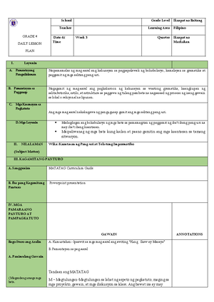Lesson Exemplar for Filipino 10 Week4 - Learning Area Filipino Learning ...