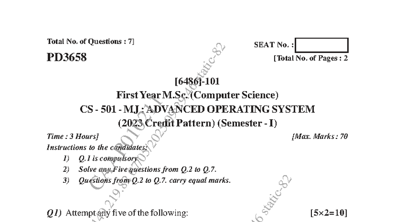 MSc(CS)-I CS-501-MJ Advanced Operating System Exam Paper (2023) - Studocu