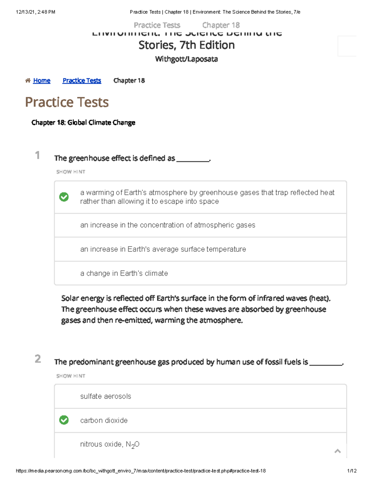 Practice Tests for Chapter 18: Global Climate Change Insights - Studocu