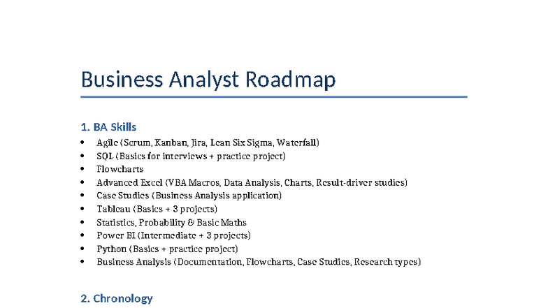 BA Roadmap: Essential Skills for Business Analysts - Studocu