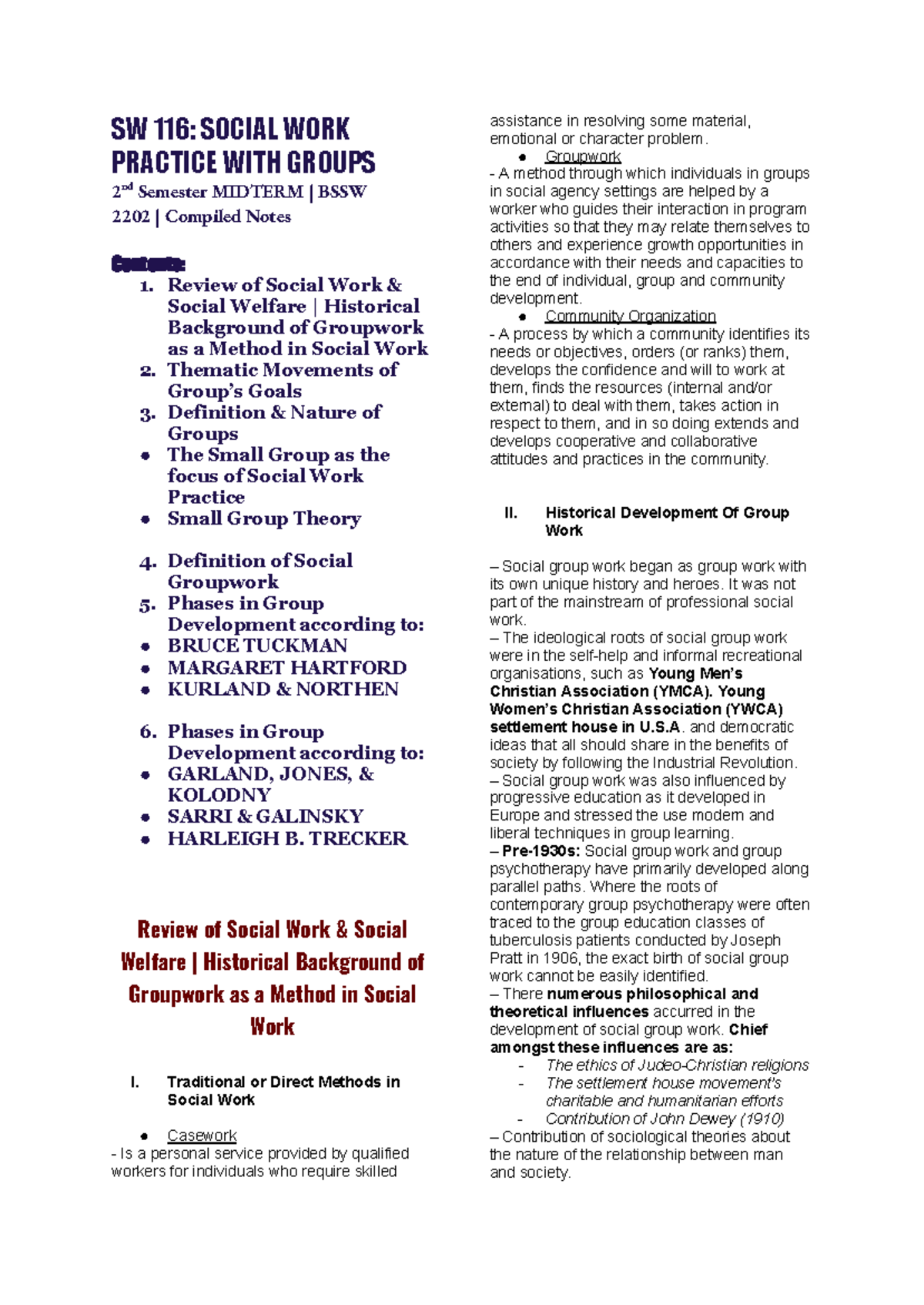 SW 116: Social Work Practice with Groups - 2nd Sem Midterm Notes - Studocu