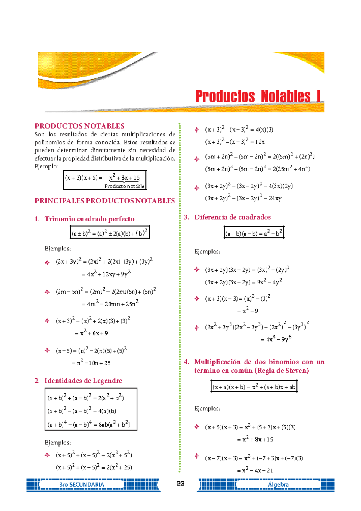 Productos Notables I: Identidades y Ejemplos en Álgebra - Studocu