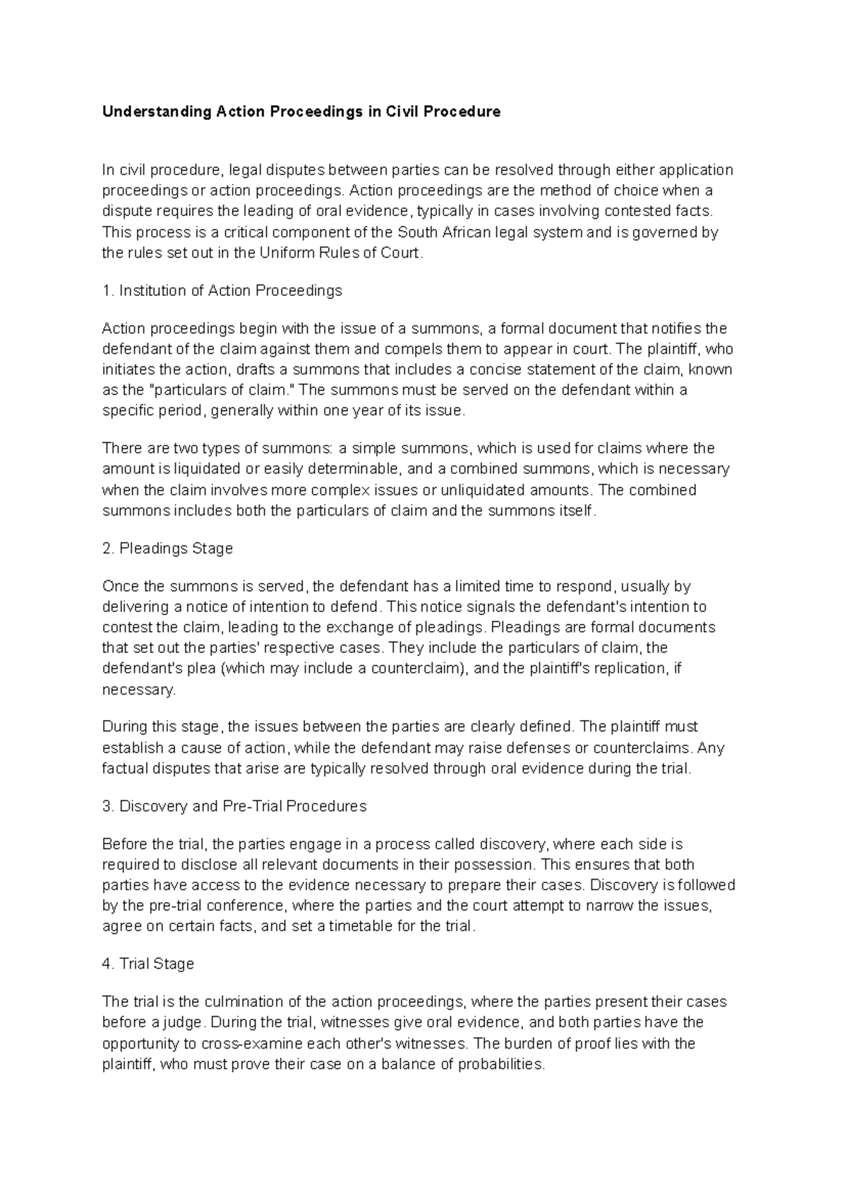 Understanding Action Proceedings in Civil Procedure: Key Stages ...