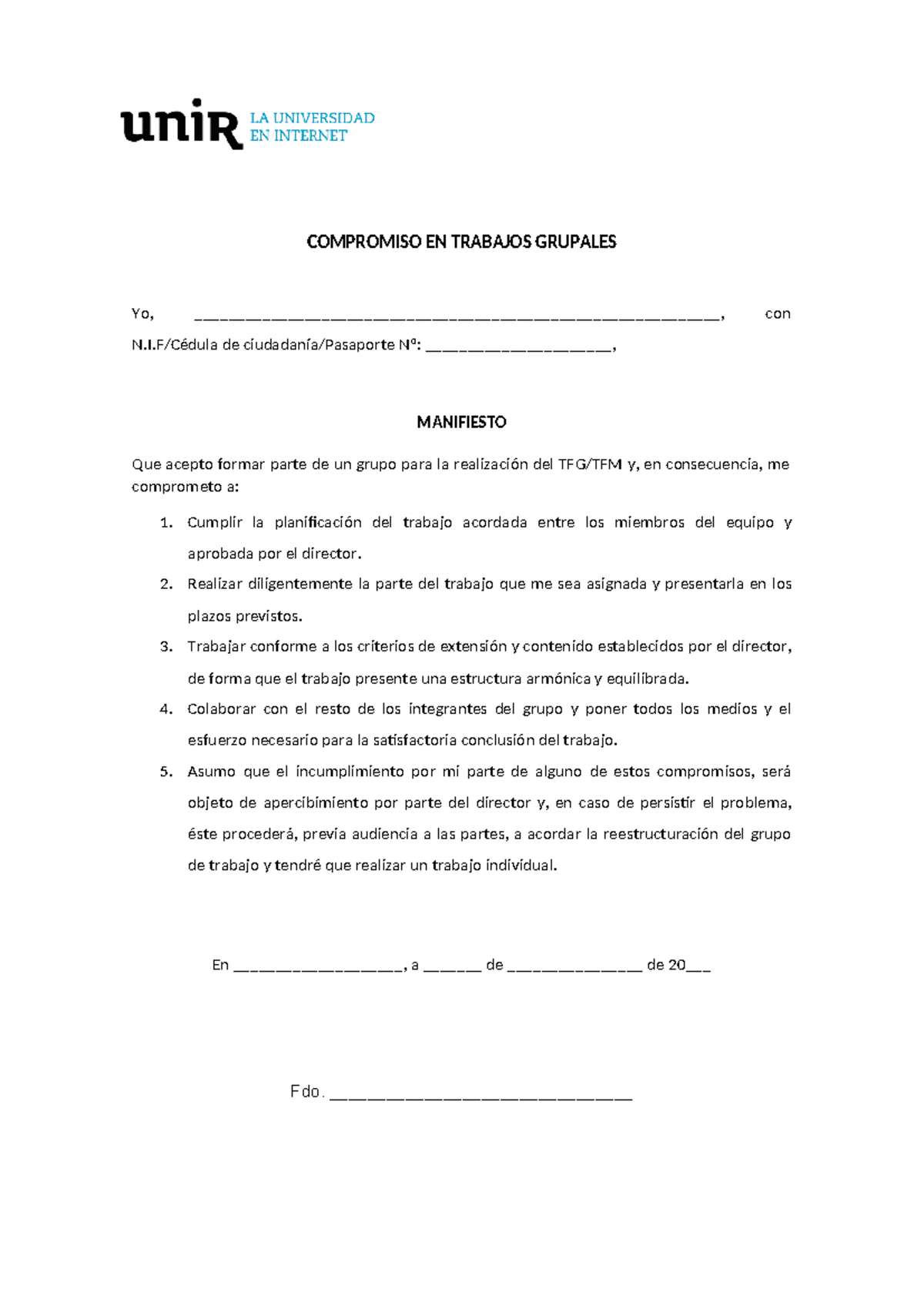 COMPROMISO EN TRABAJOS GRUPALES: MANIFIESTO DE PARTICIPACIÓN - Studocu