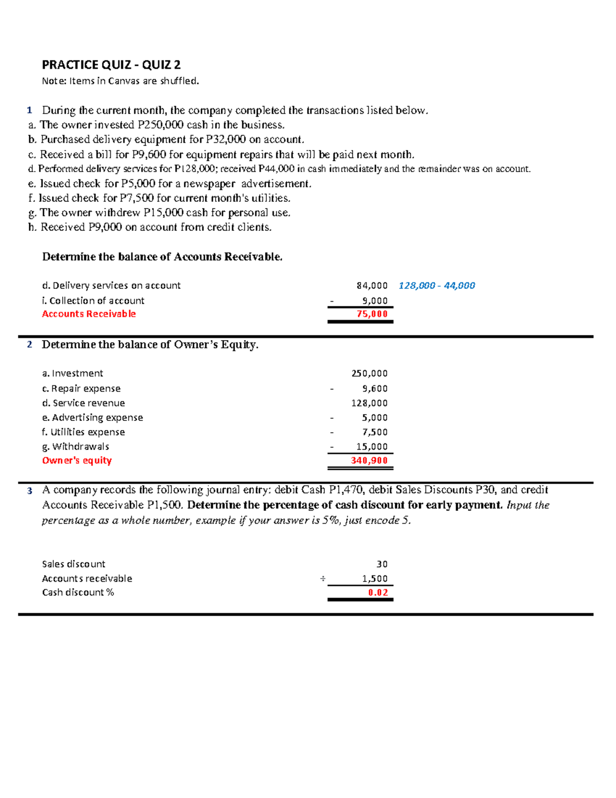 Practice Quiz 2 - Answer Key for Quiz on Accounting Transactions - Studocu