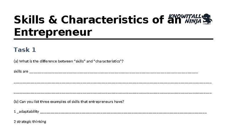 08 Skills & Characteristics of an Entrepreneur Worksheet - Studocu