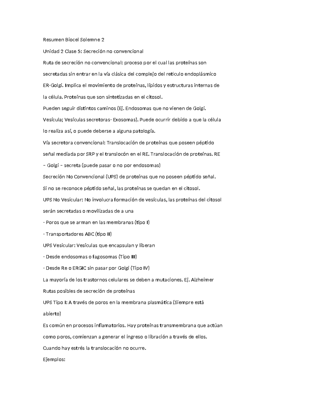 Resumen Biocel Solemne 2: Secreción No Convencional y Proteostasis ...