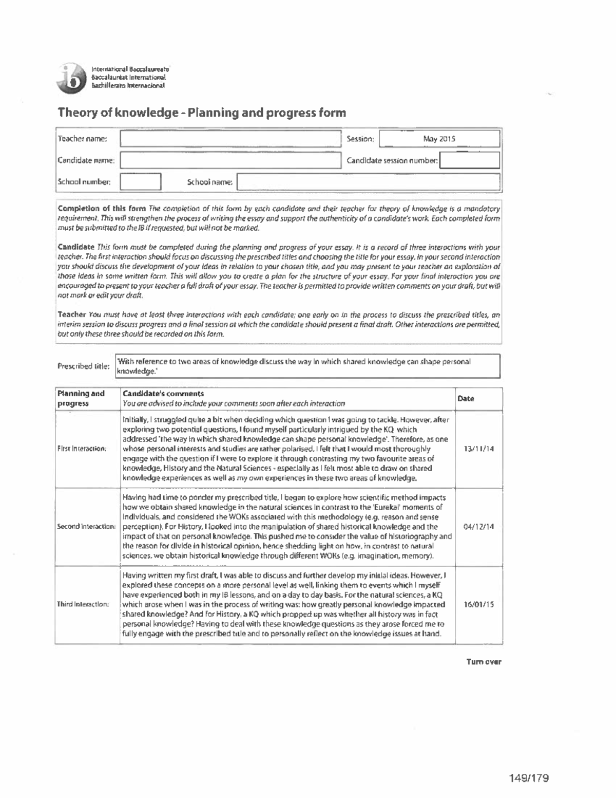 IB Theory of Knowledge (TOK) - Planning and Progress Form - Studocu