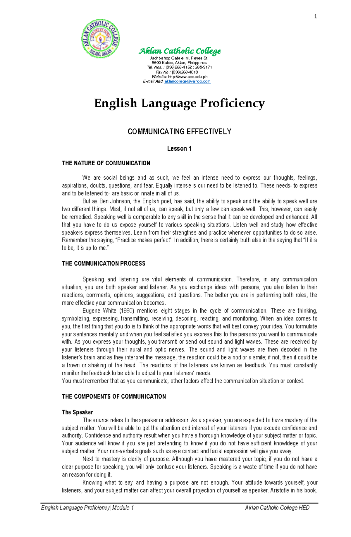 ELP - English Language Proficiency Module 1: Effective Communication ...