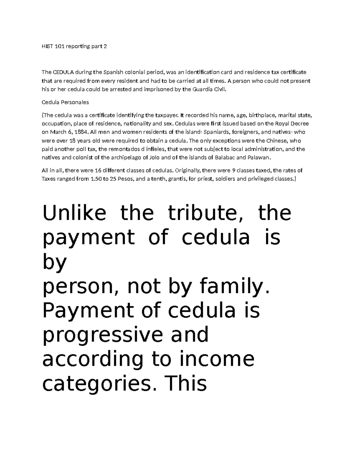 HIST 101: The Role of Cedula in Spanish Colonial Taxation - Studocu