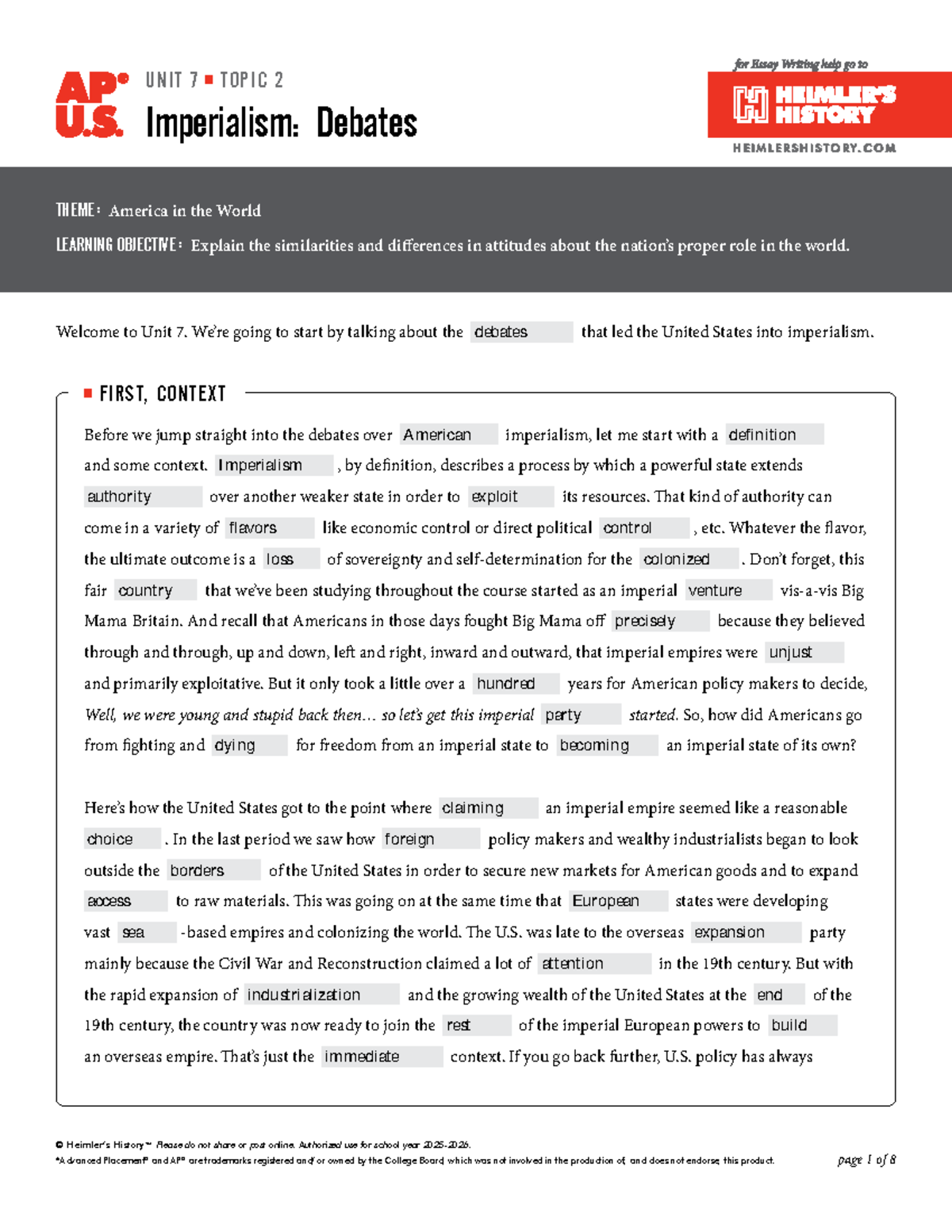 APUSH Unit 7 Topic 2: Imperialism Debates Note Guide - Studocu