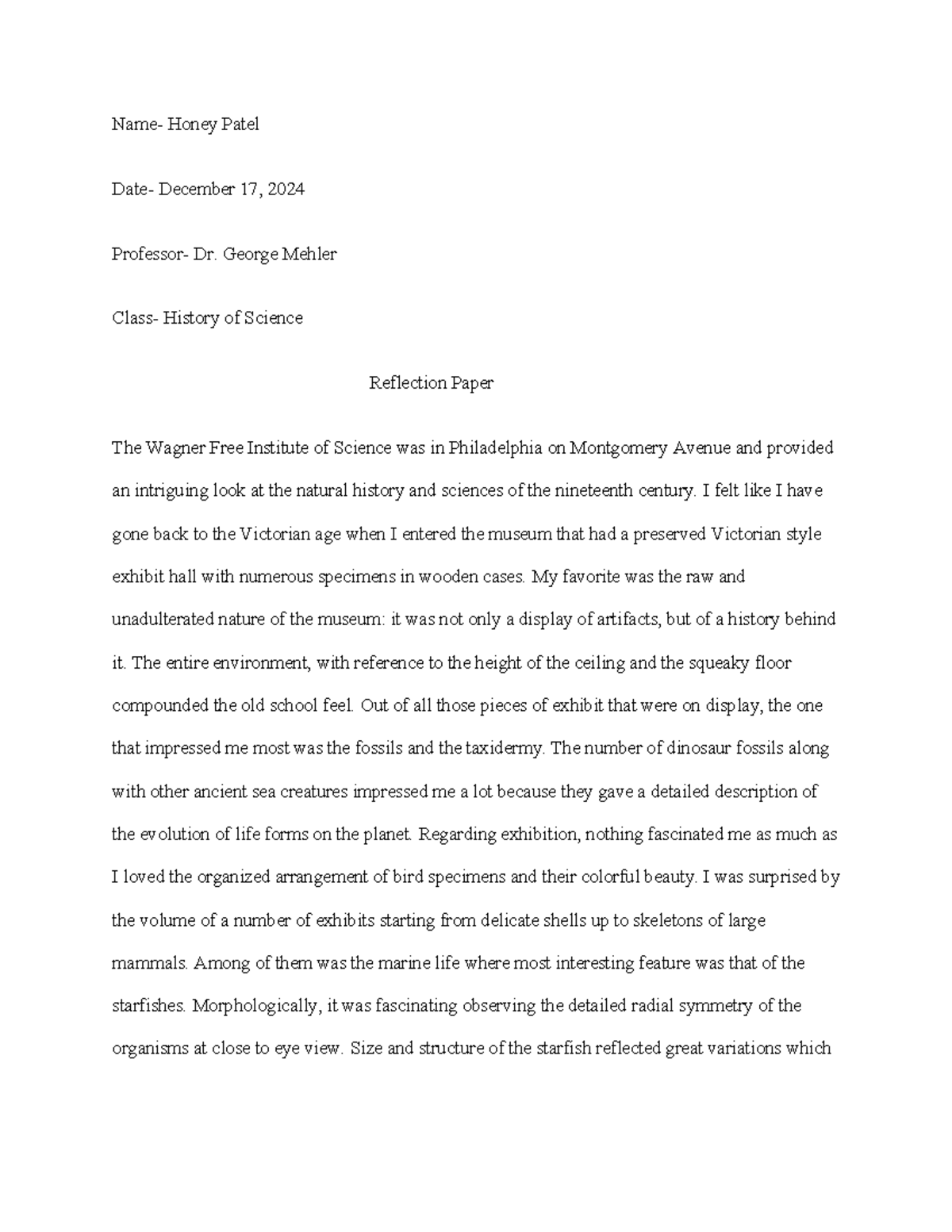musem essay writing - Name- Honey Patel Date- December 1 7 , 2024 ...