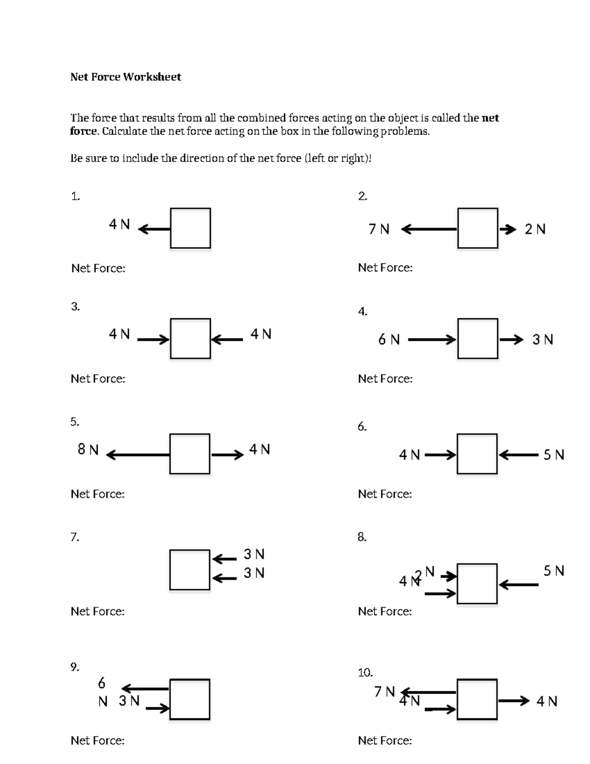 Net Force Practice Worksheet: Calculating Net Forces - Studocu