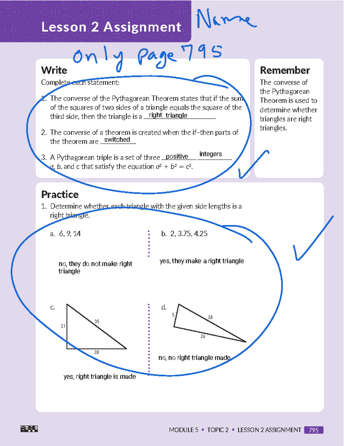 M5 - Lesson 2 Assignment: Converse of the Pythagorean Theorem - Studocu