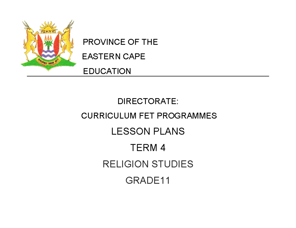 Grade 11 R.S. Term 4 Lesson Plans: Religion & Politics Dialogues - Studocu