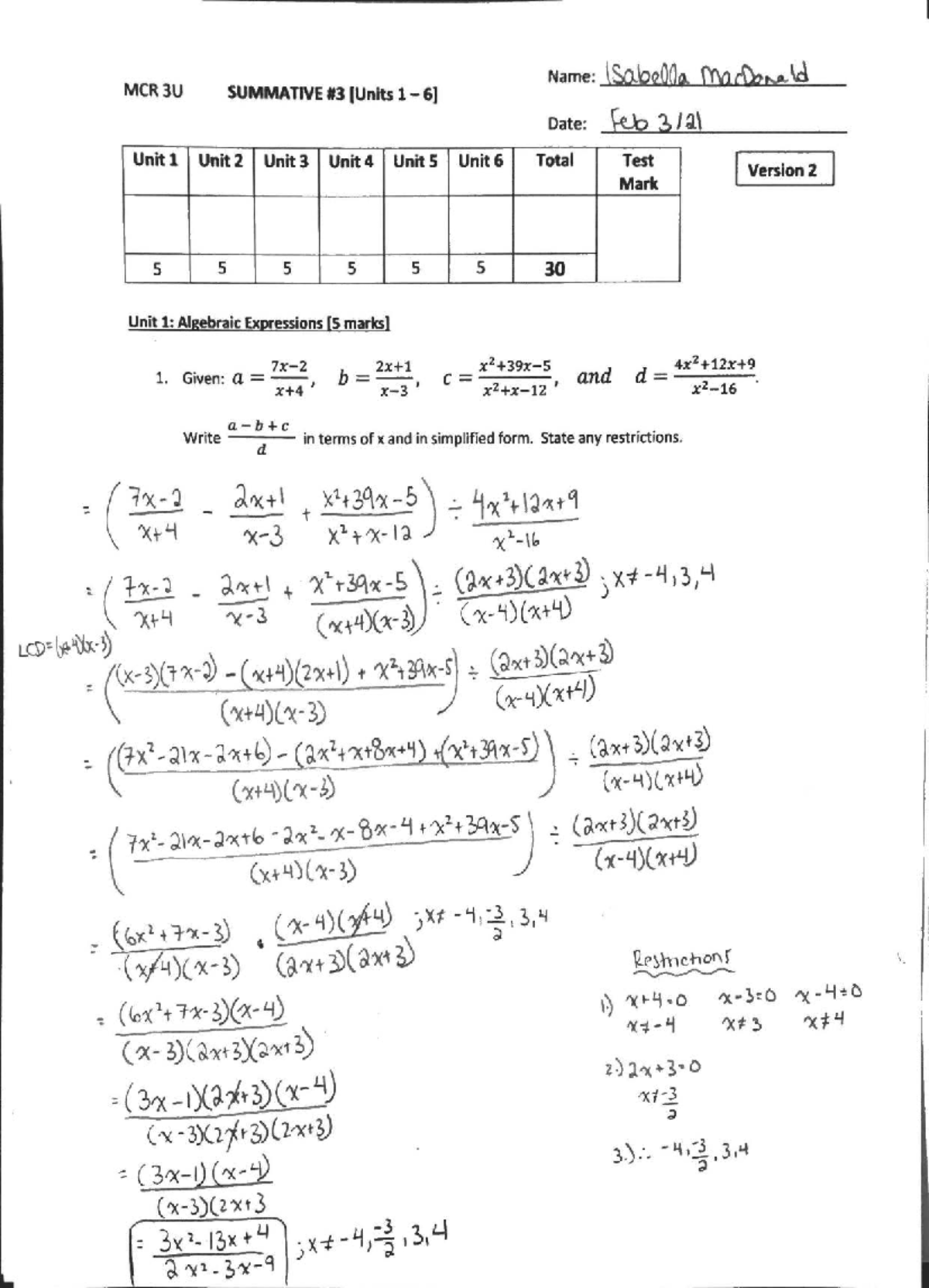 MCR 3U Summative Test Practice Questions: Units 1-6 - Studocu