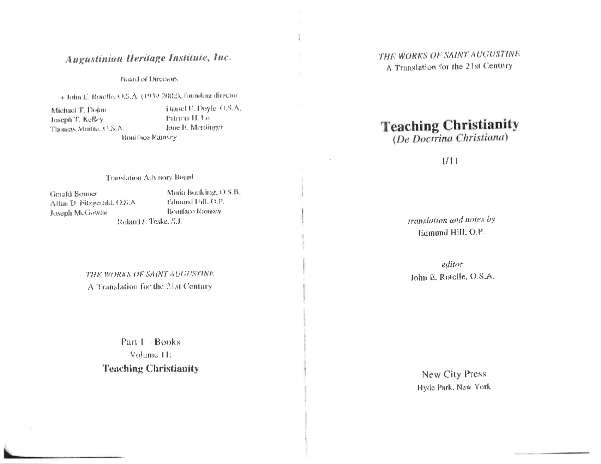 Teaching Christianity: Insights from Saint Augustine's Works - Studocu