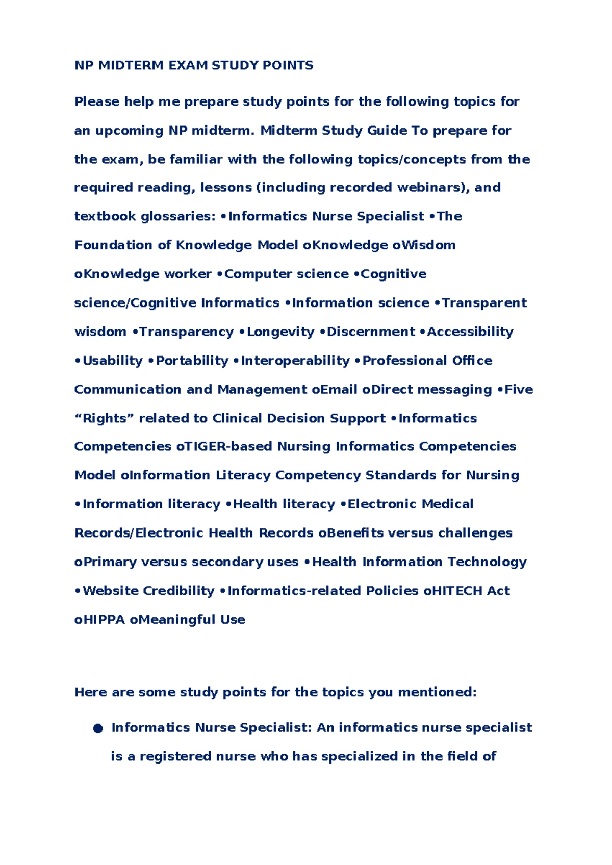 NR507 Midterm Exam Study Guide: Key Topics and Study Tips - Studocu