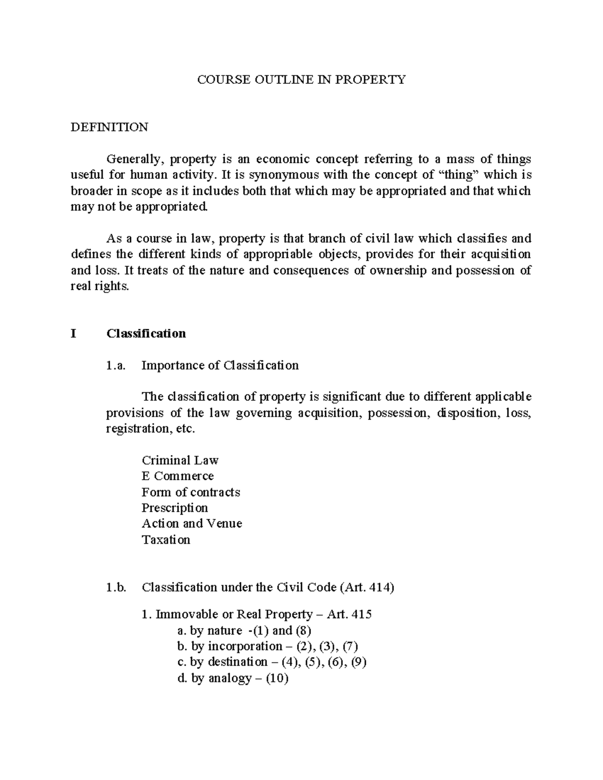 2023 Course Outline: Property Law Insights - Part 3 Overview - Studocu
