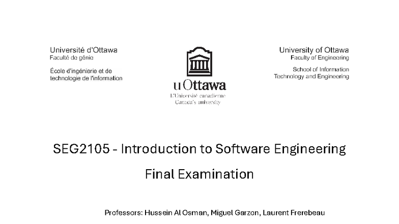 SEG2105 Software Engineering Final Exam Solutions - Part 1 - Studocu