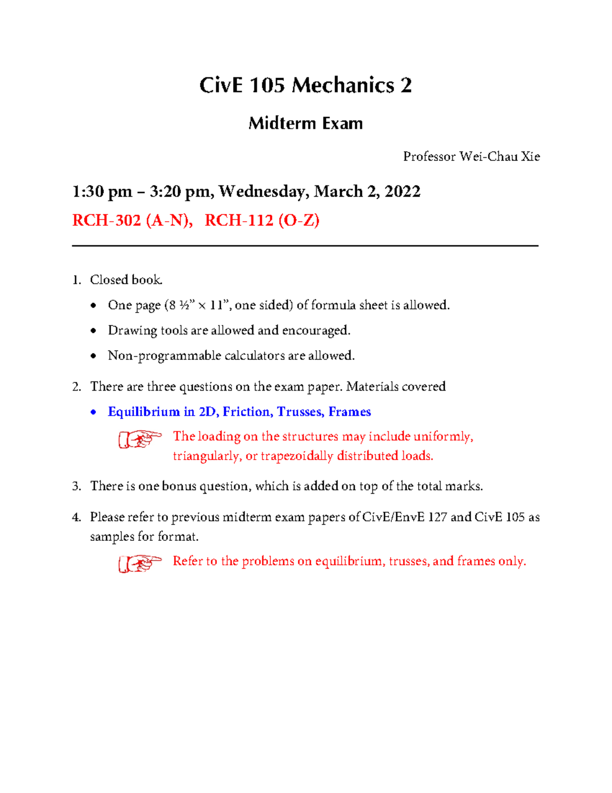CivE 105 Mechanics 2 Midterm Exam Details and Guidelines 2022W - Studocu