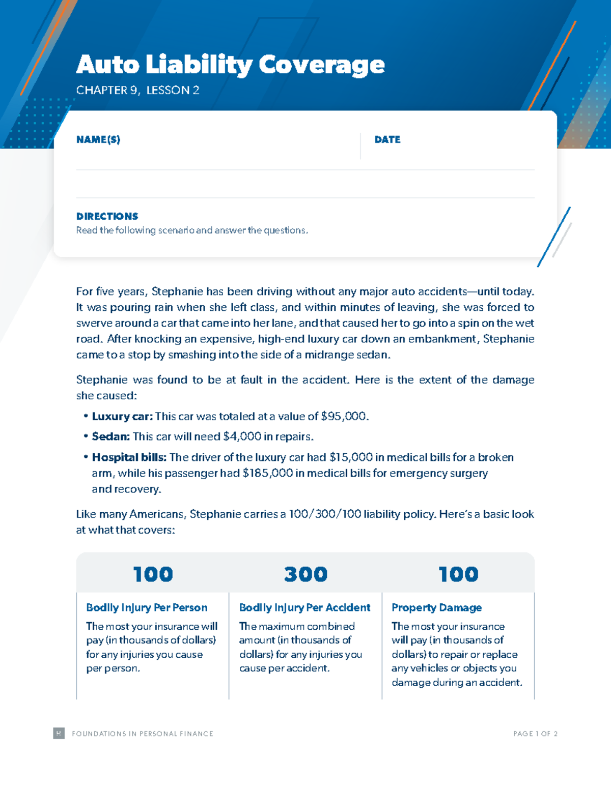 Chapter 9 Lesson 2 Auto Liability Coverage Scenario Answers - Studocu