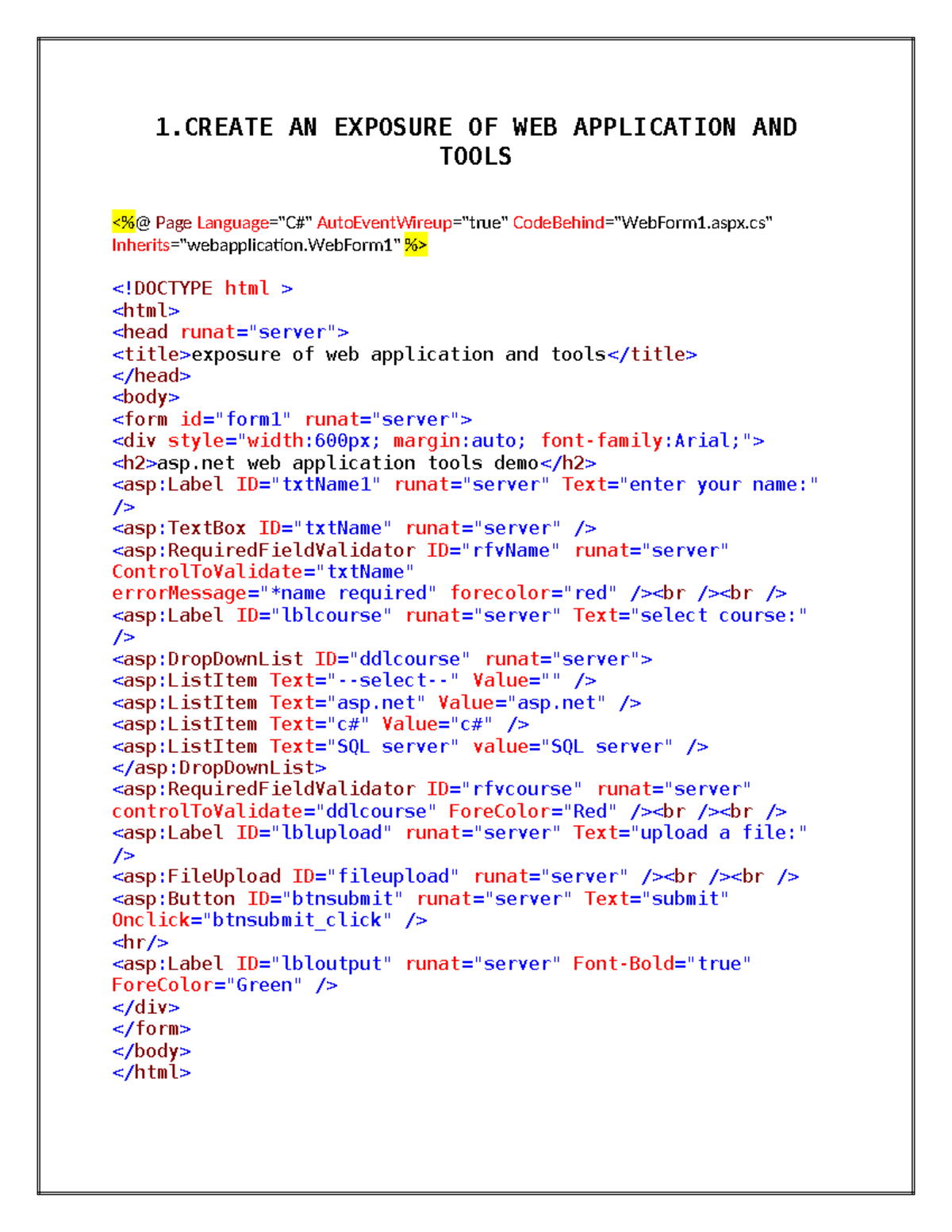 ASP.NET Lab Manual: Web Application Development Techniques - Studocu