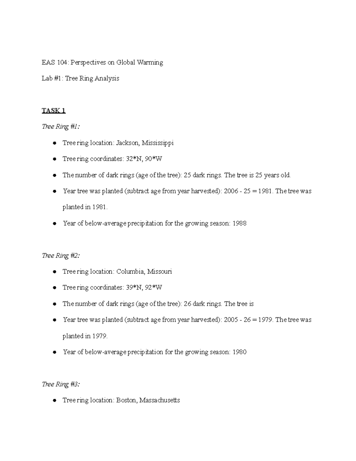 EAS 104 Lab 1: Tree Ring Analysis and Precipitation Data - Studocu