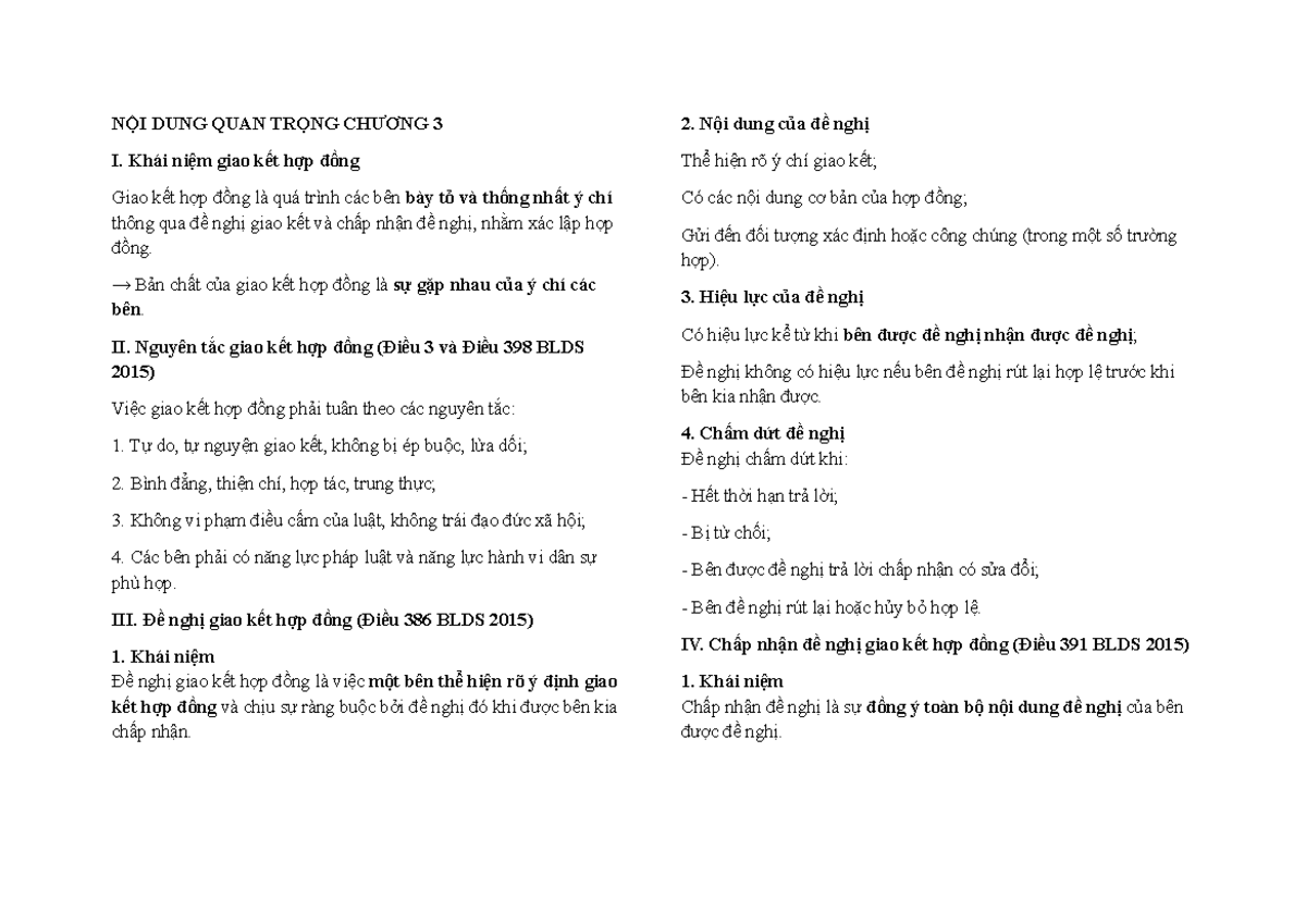 NỘI DUNG QUAN TRỌNG CHƯƠNG 3: GIAO KẾT HỢP ĐỒNG VÀ NGUYÊN TẮC - Studocu
