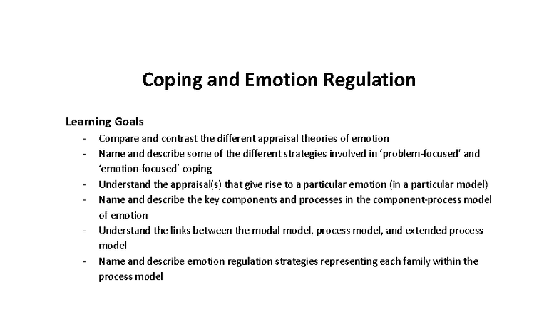 PSYC2017 - Week 6 Lecture Notes on Emotion Regulation & Coping - Studocu
