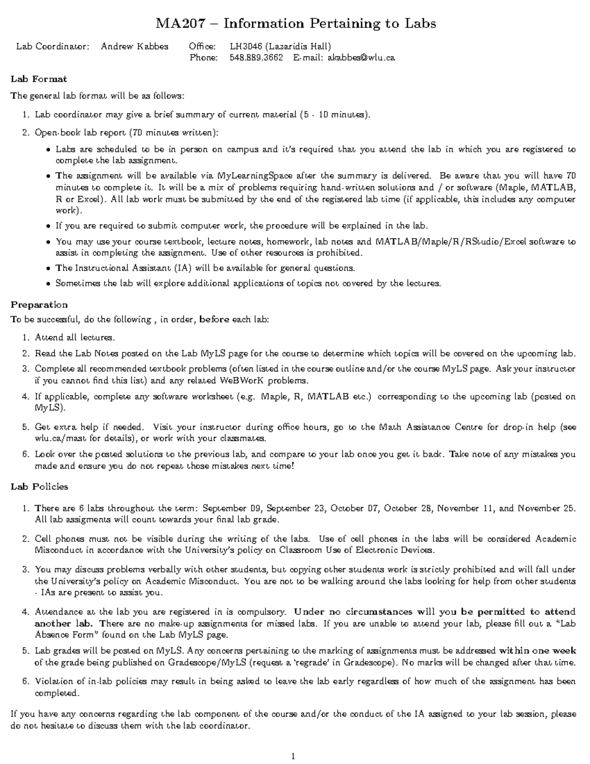 MA207 Lab Format Guidelines and Policies for Fall 2025 - Studocu