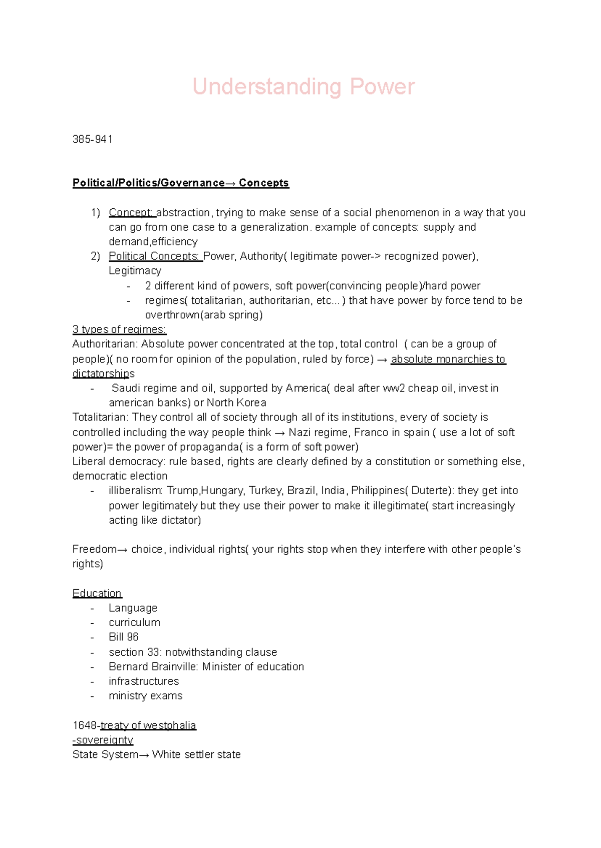 Understanding Power Concepts: Key Political Theories and Regimes (POLS ...