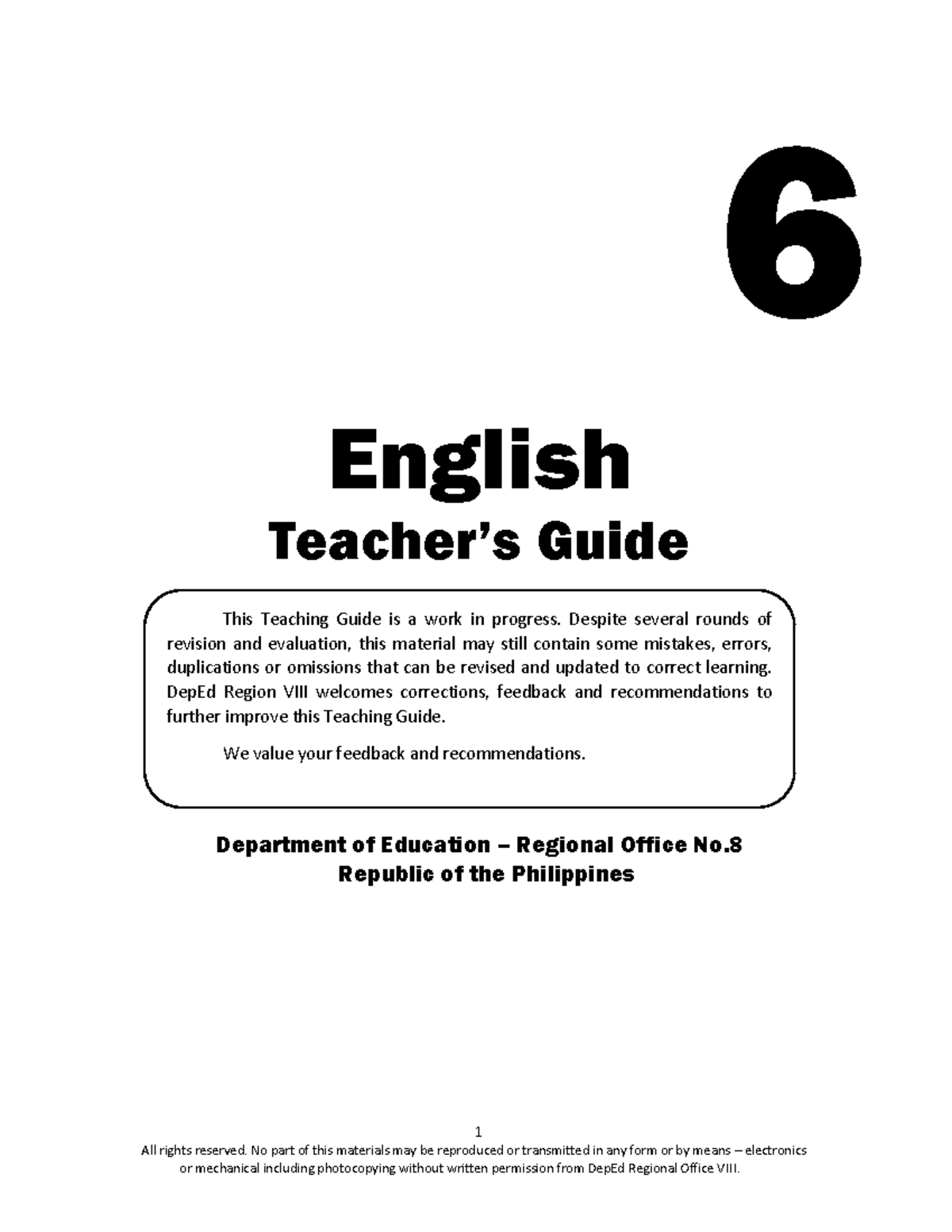 TG English 6 Q1 - Comprehensive Teacher’s Guide and Lesson Plans - Studocu
