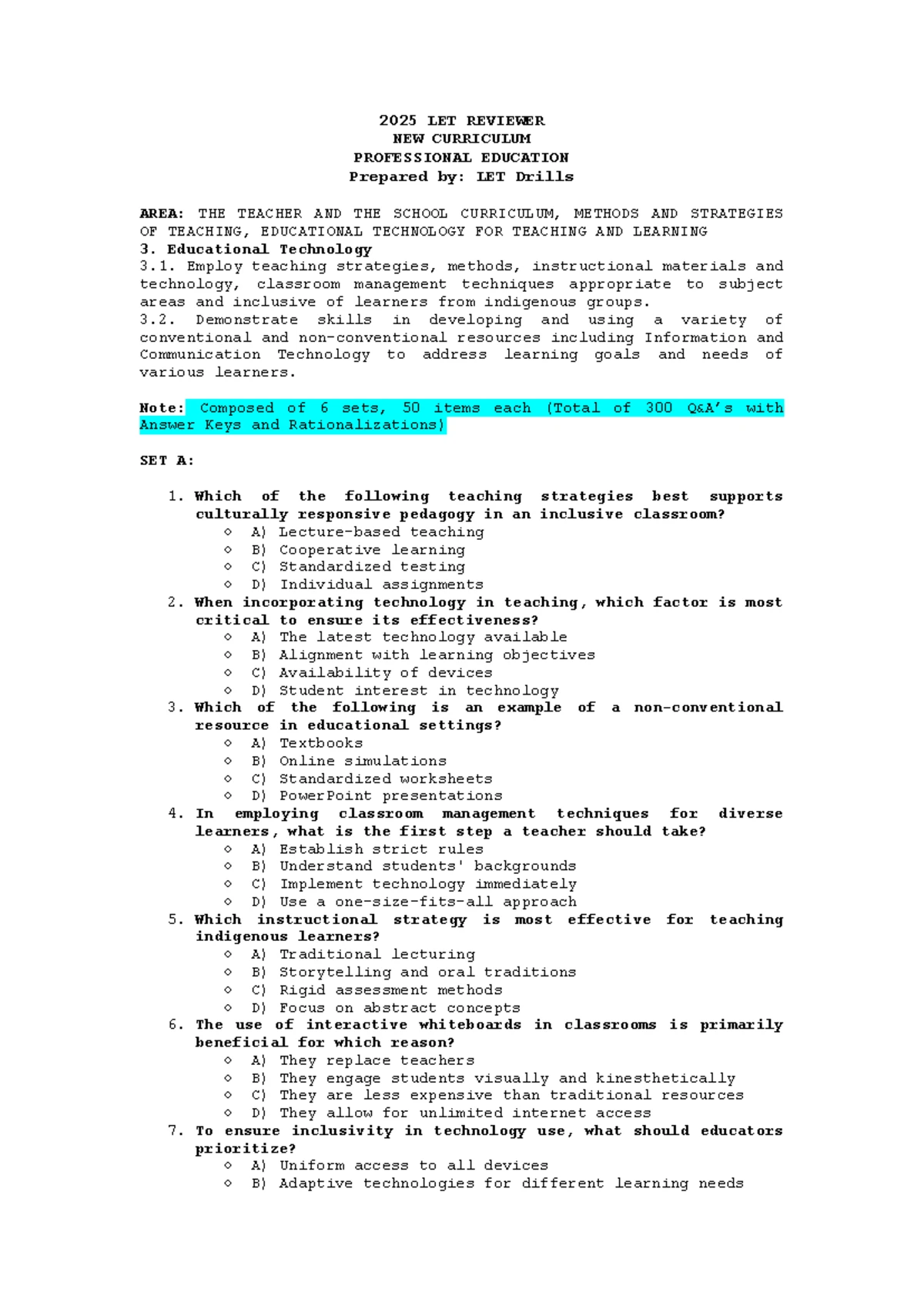 2025 LET REVIEWER: Professional Education Curriculum Insights and ...