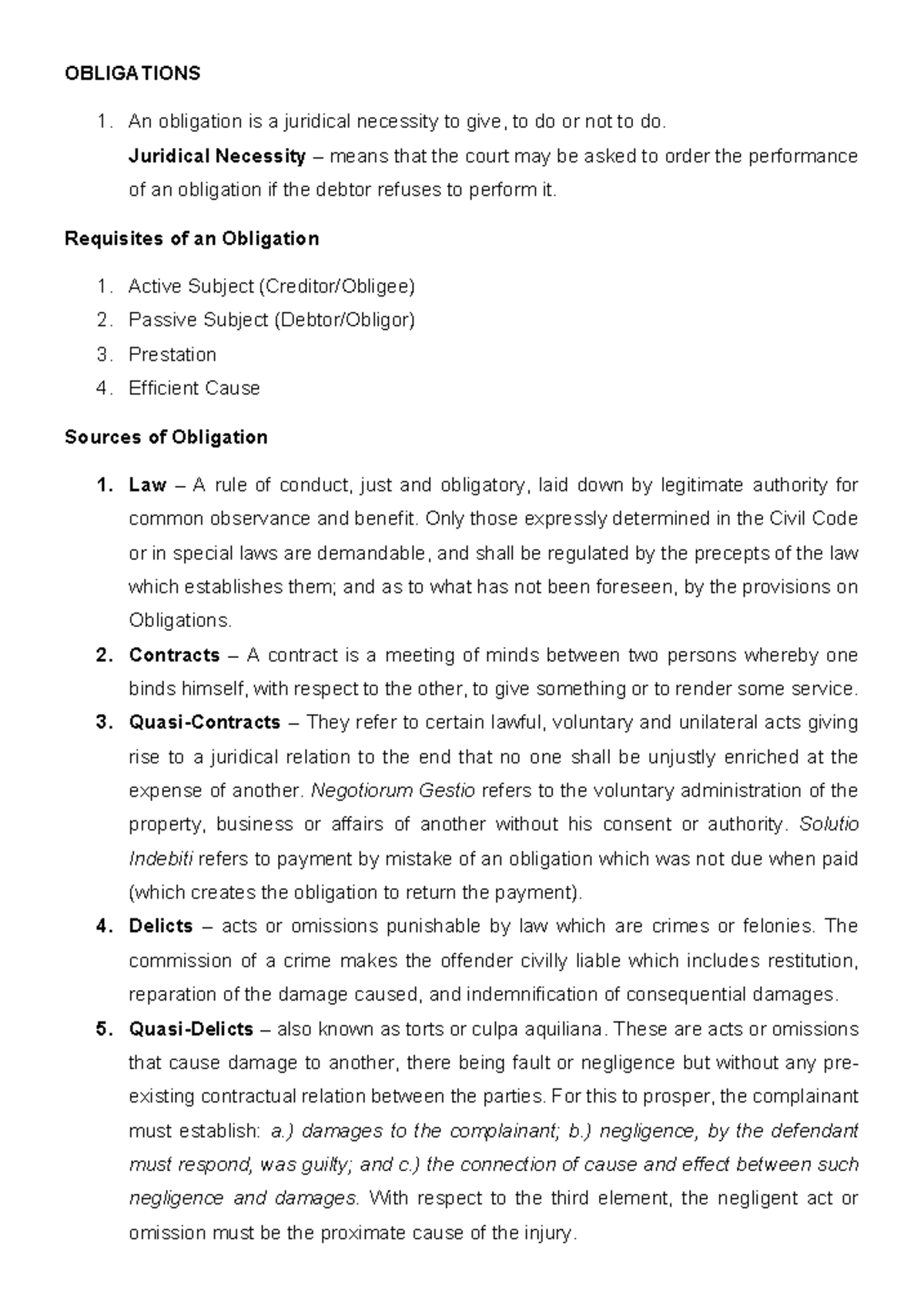 Obligations 101: Key Concepts and Sources Explained - Studocu