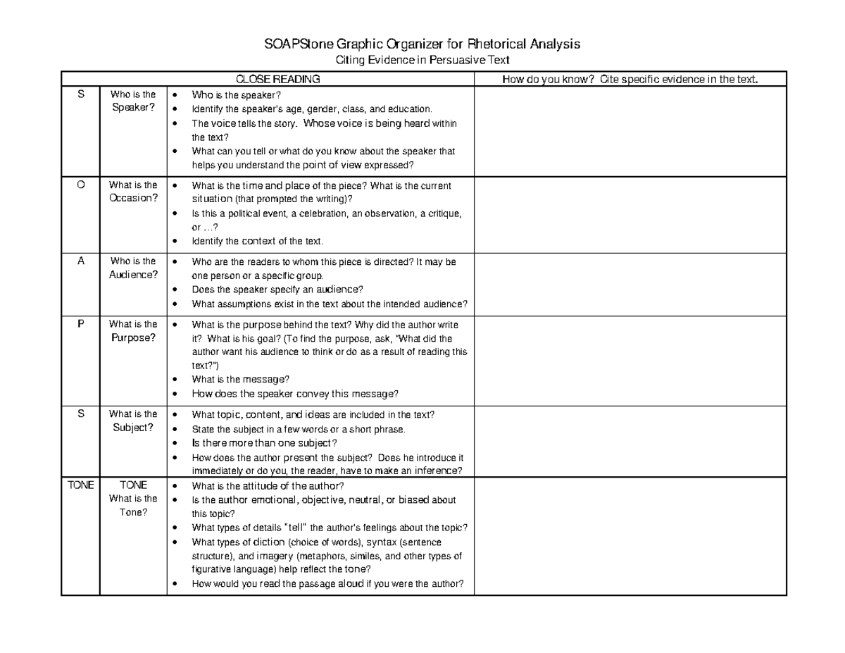 Soapstone graphic organaizer for rhetorical analysis 11-7- SOAPStone ...