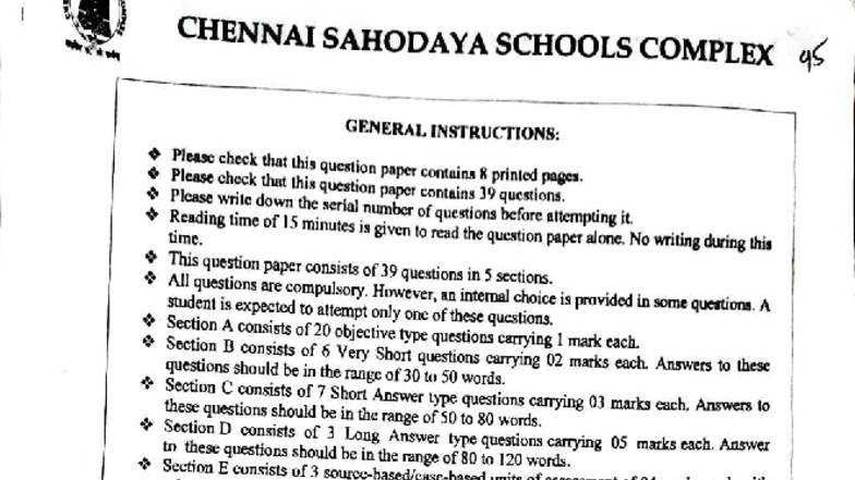 10th Science Cluster Set 1: General Instructions and Question Paper ...