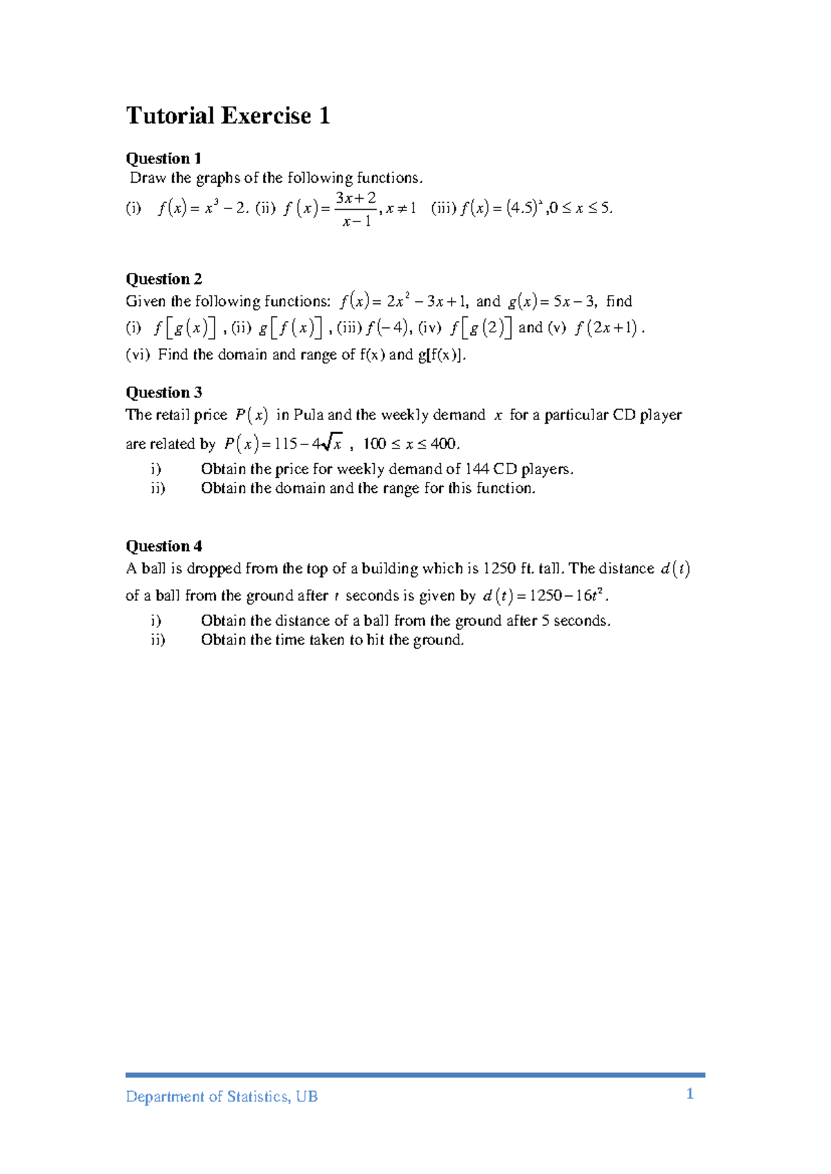STA 102-Tutorial 1 2025 - Department of Statistics, UB 1 Tutorial ...