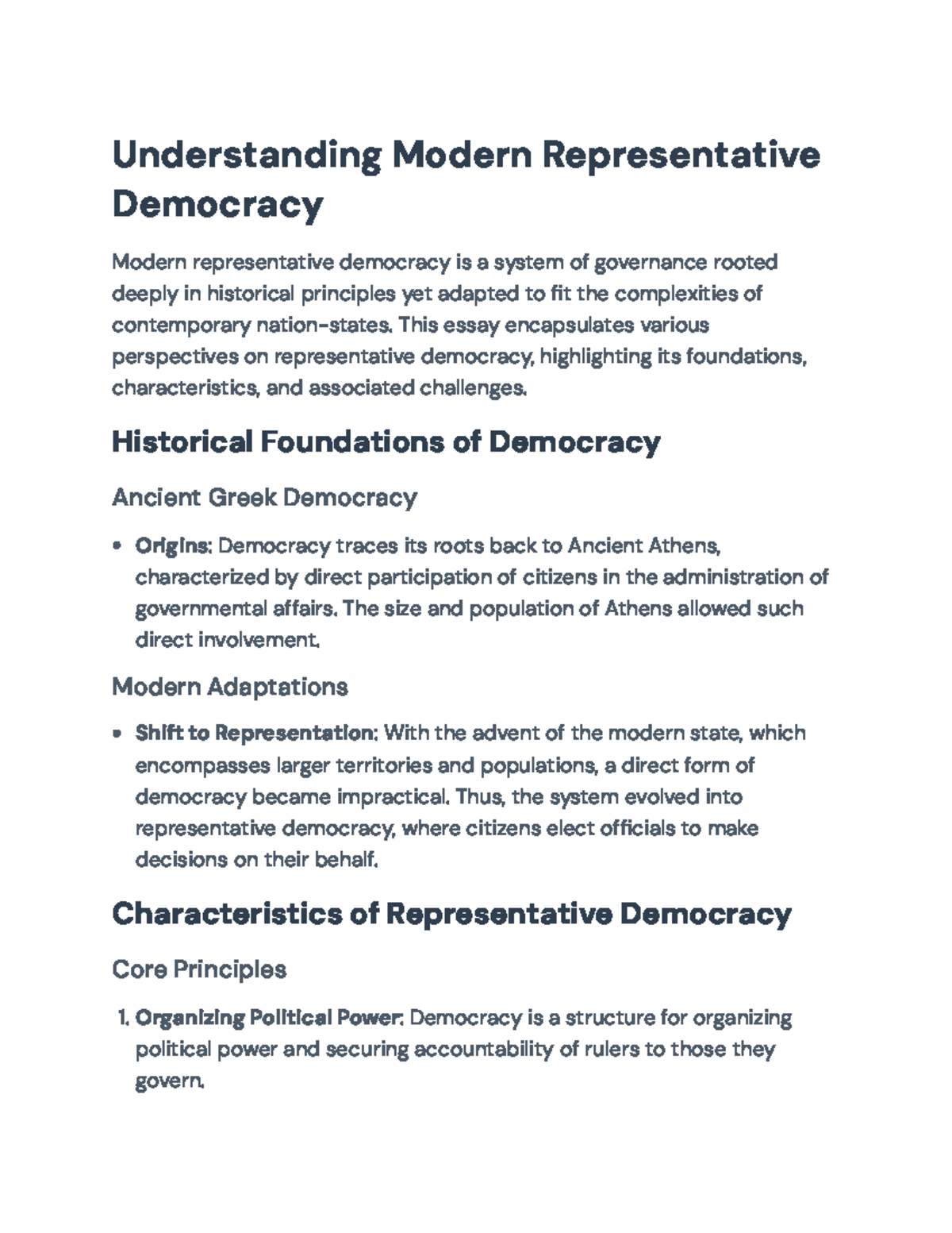 Understanding Modern Representative Democracy: Foundations and ...