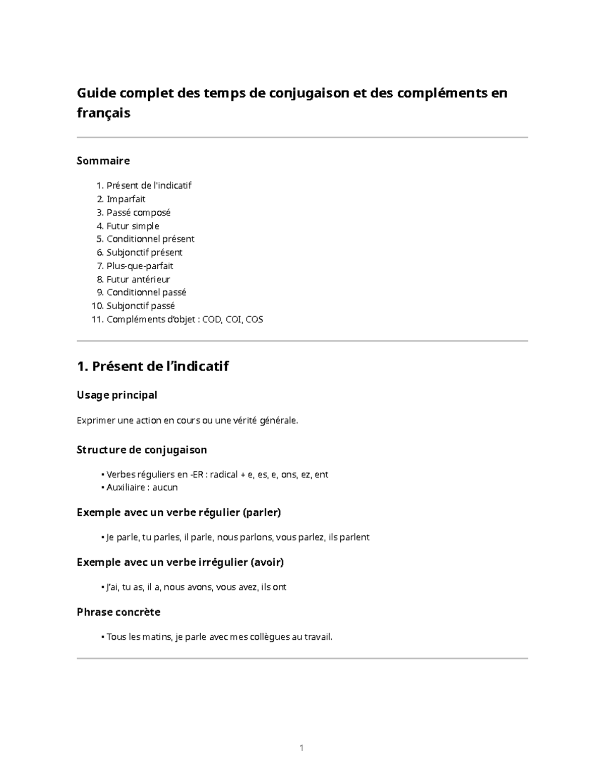 Guide complet des temps de conjugaison en français - FR 101 - Studocu