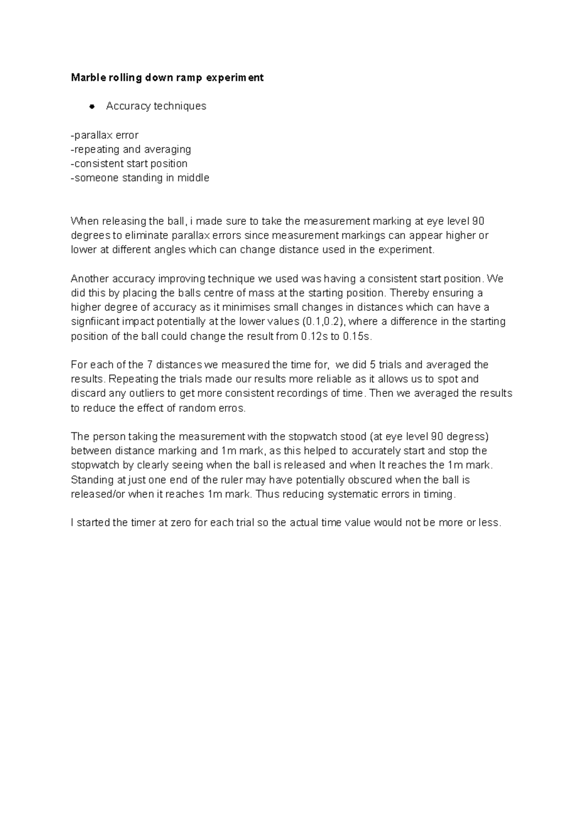 Level 3 physics experiment - Marble rolling down ramp experiment ...