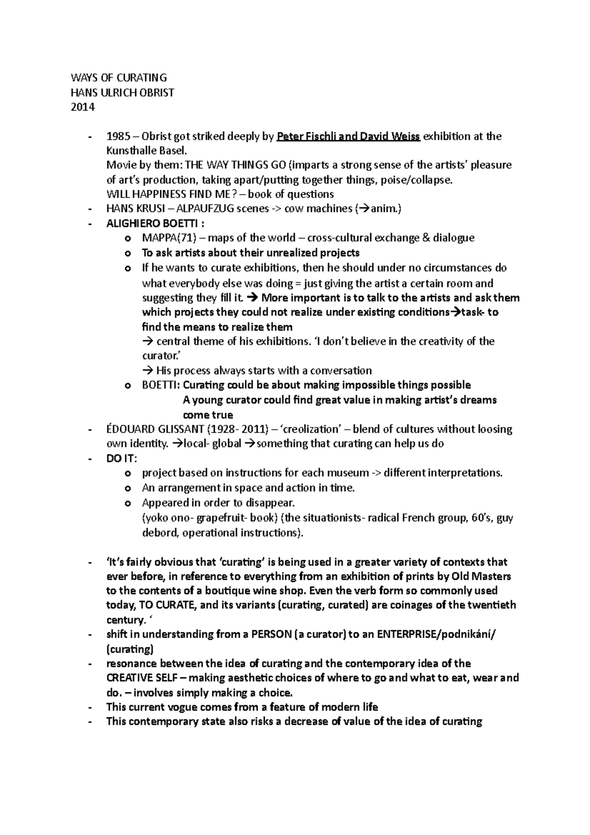 Ways Of Curating - WAYS OF CURATING HANS ULRICH OBRIST 2014 1985 ...