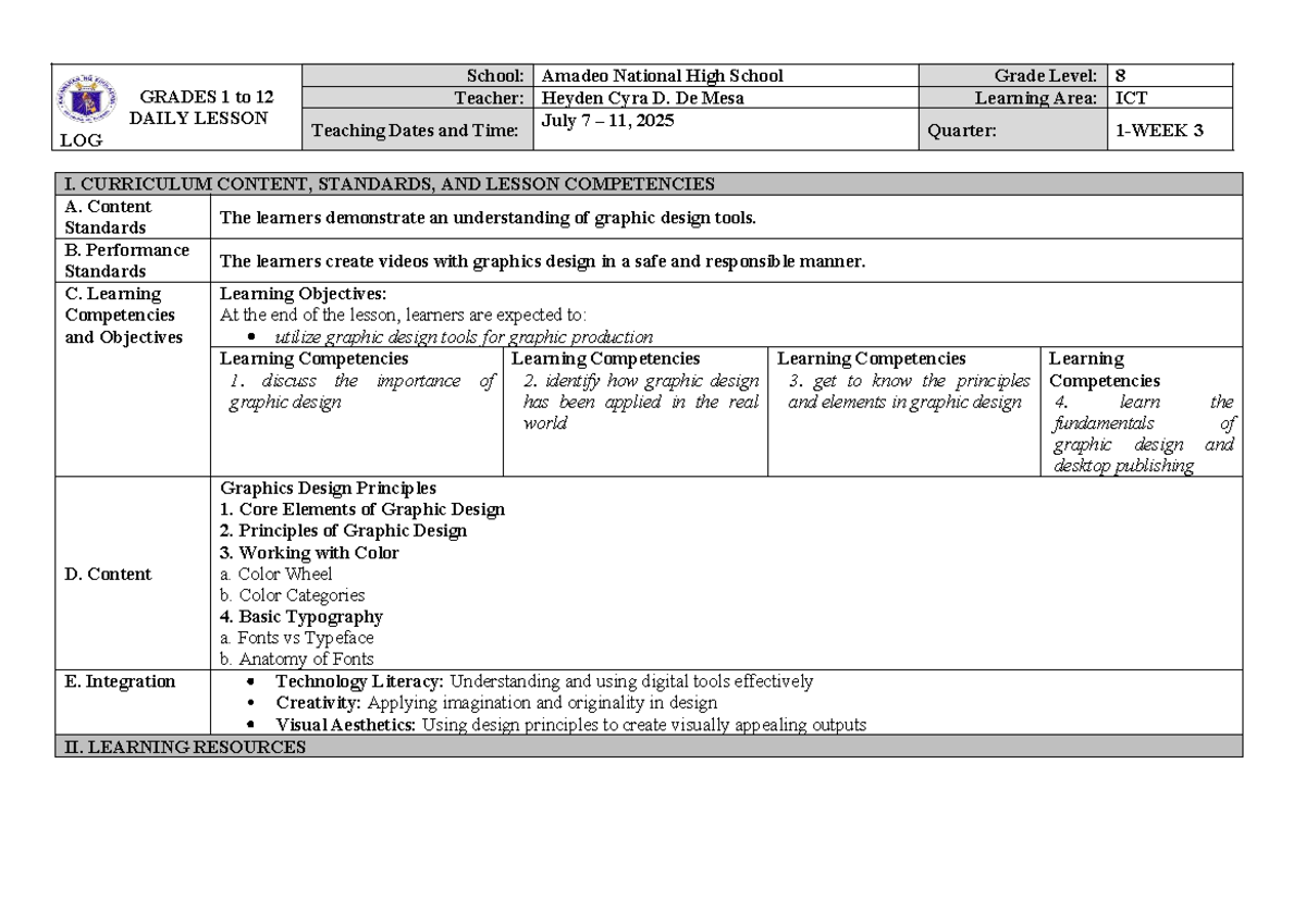 WEEK 3 - ICT K to 10 Revised Curriculum: Graphic Design Principles and ...